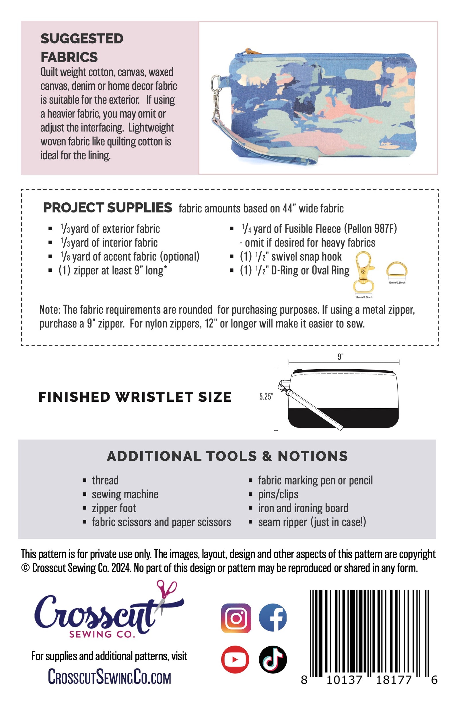 Wristlet - Beginner Sewing Pattern & Video Tutorial – Crosscut Sewing Co.